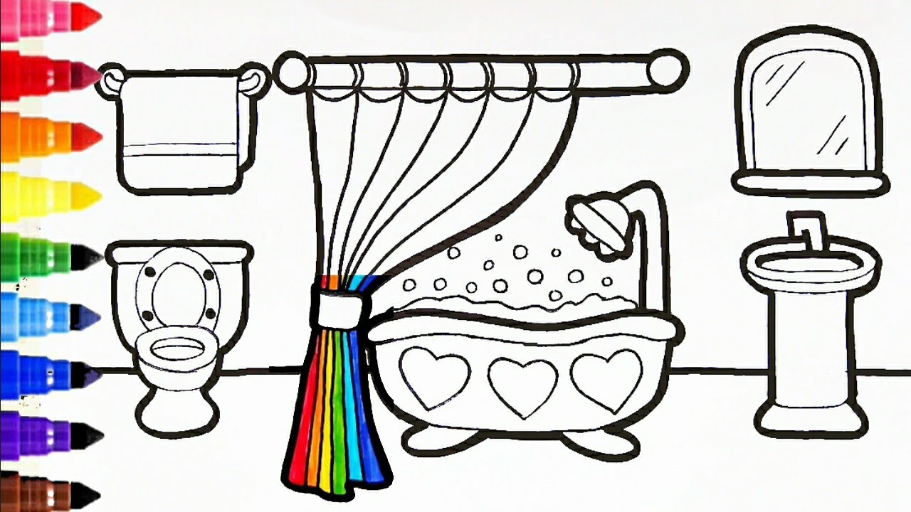 Bathroom Drawing, Colouring, Painting for Kids & Toddler | How to Draw ...