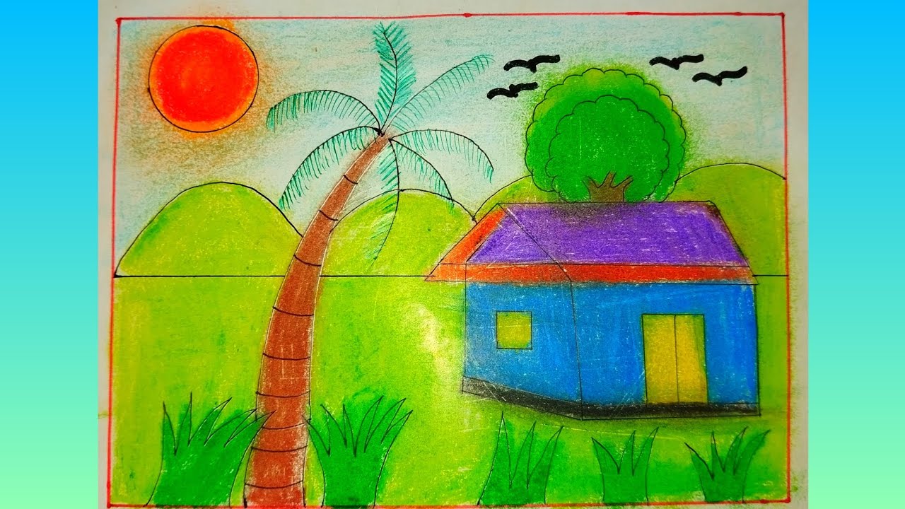 Nature scenery drawing /How to draw wonderful scenery - YouTube