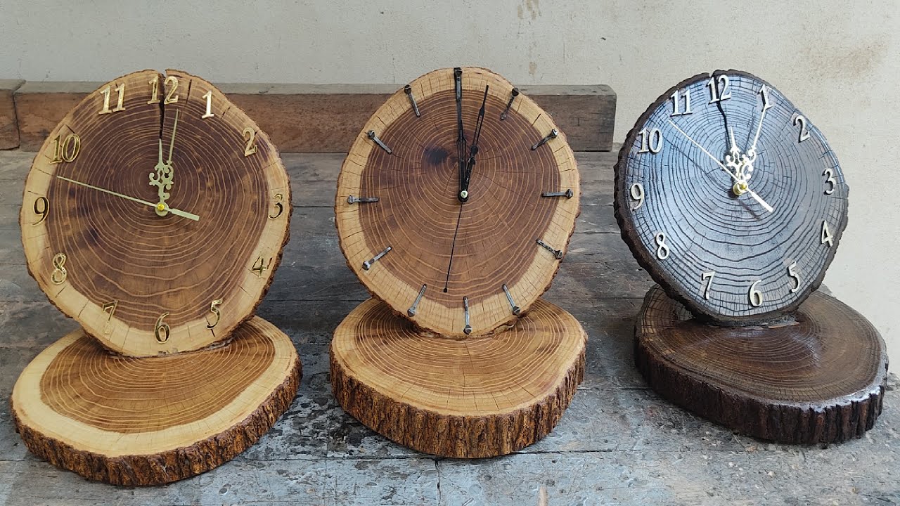 Wooden table clock/ w 3 different polishing methods | Ahşap masa saati ...