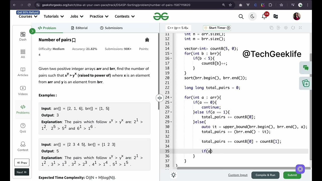 Count Valid Pairs in Arrays | Efficient C++ Solution | TechGeekLife - YouTube