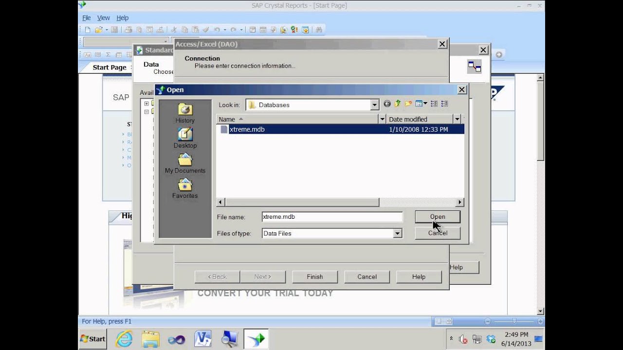 Crystal Reports: create an access connection - YouTube