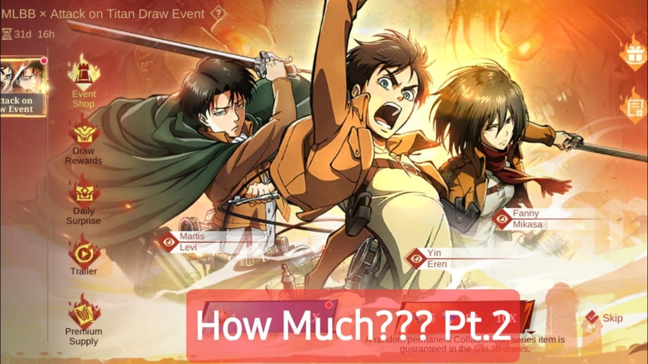 HOW MUCH FOR ATTACK ON TITAN SKINS??? Pt.2 | MLBB X AOT Event Draw ...