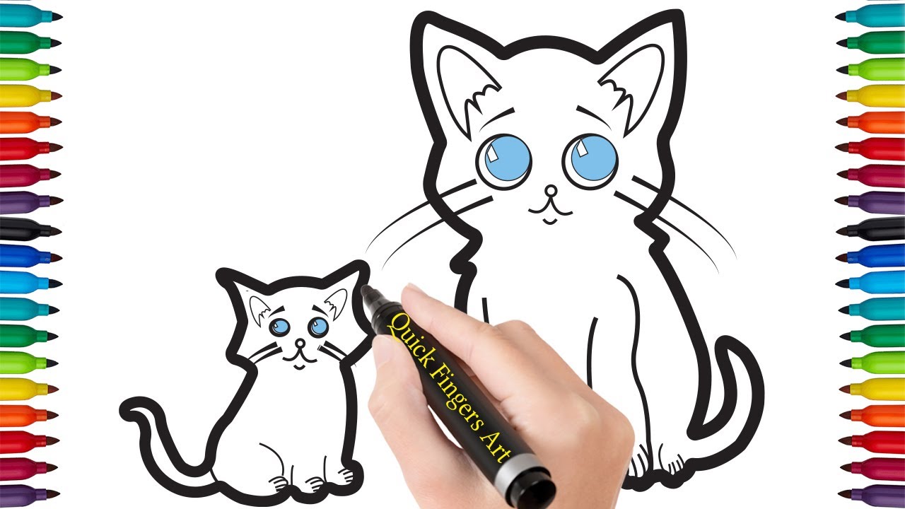 CAT Drawing, Painting & Coloring For Kids and Toddlers_ Child Art - YouTube