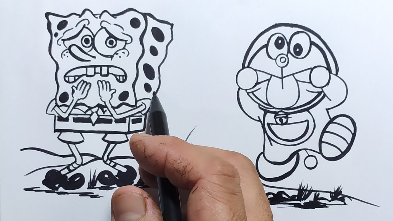 HOW TO DRAW DORAEMON AND SPONGEBOB SQUAREPANTS | BEGINNER DRAWING - YouTube