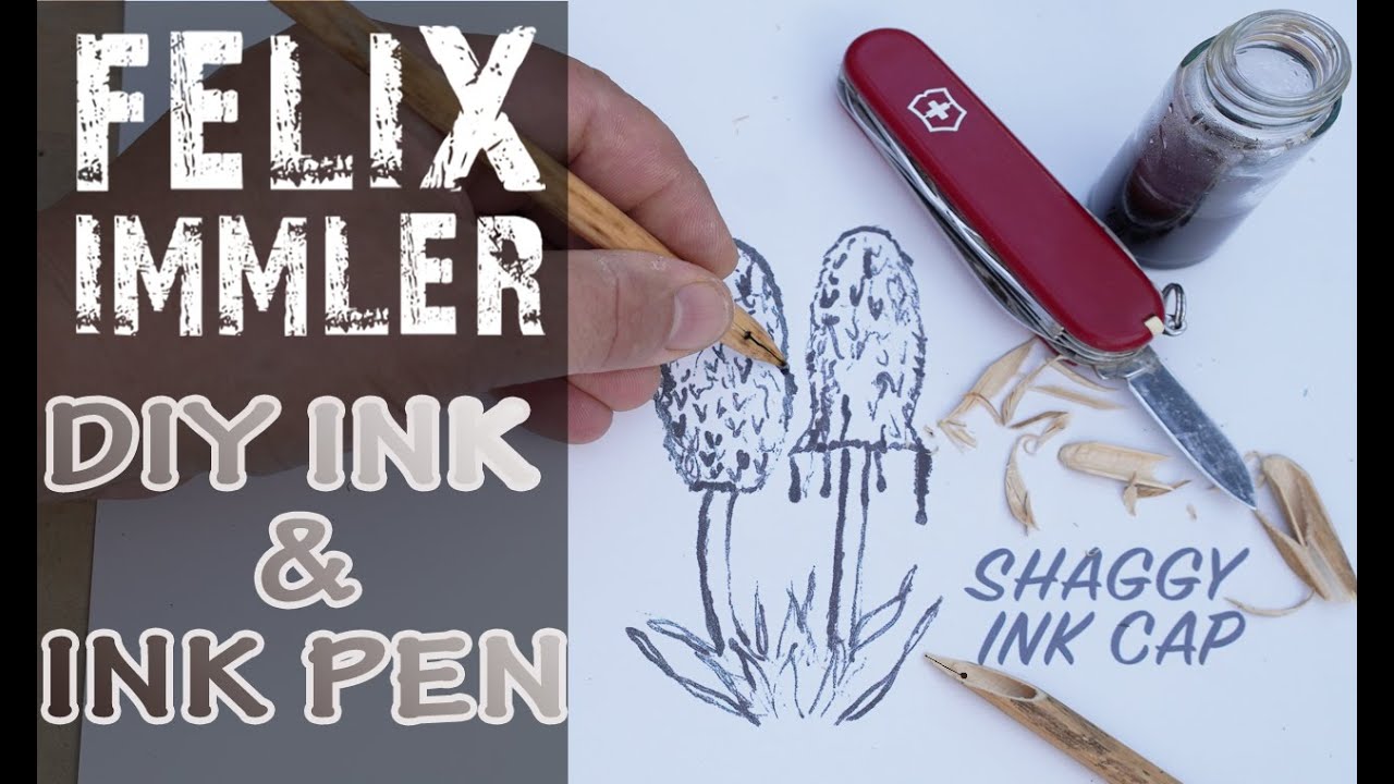 How to make a reed pen (with a reservoir) & Ink from Mushrooms - paint ...