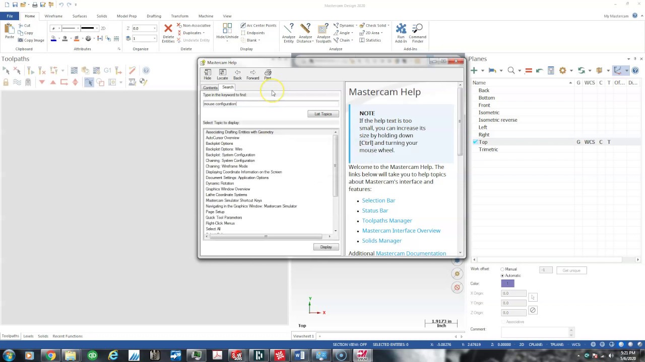 Mastercam 2020 Mouse Wheel rotate or pan - YouTube