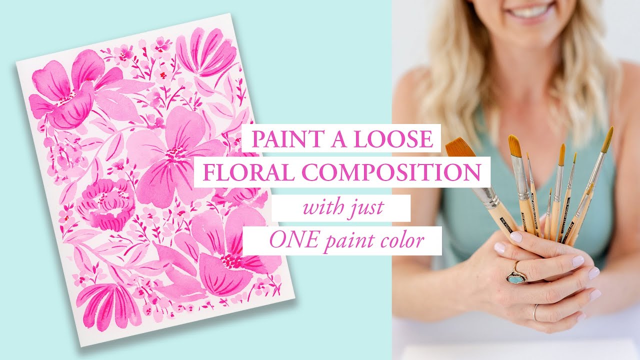 Paint a Loose Floral Composition Using Only 1 Color Watercolor Paint ...