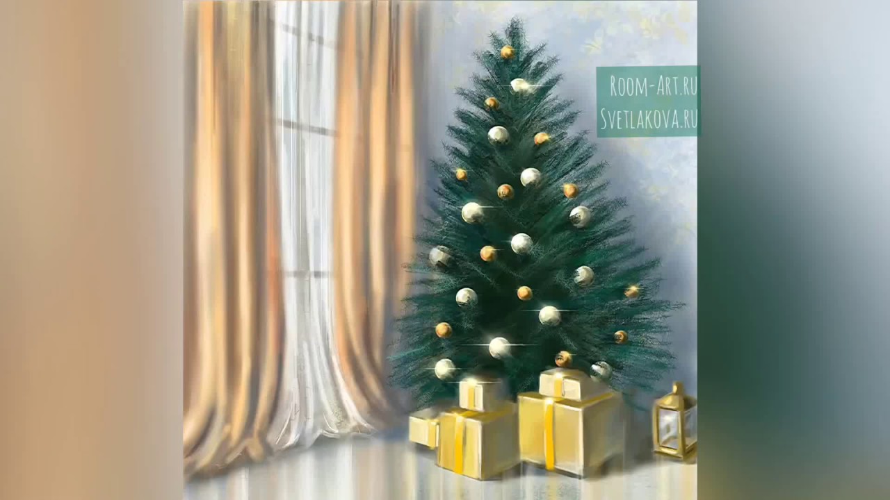 Christmas/new year sketching. Новогодний интерьер, скетчинг на iPad # ...