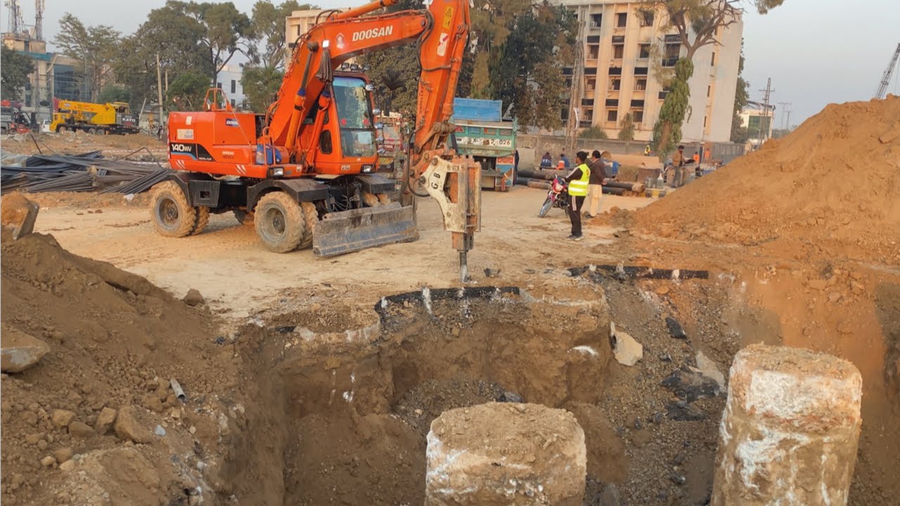 Asphalt Road Breaking By Wheel Excavator - YouTube