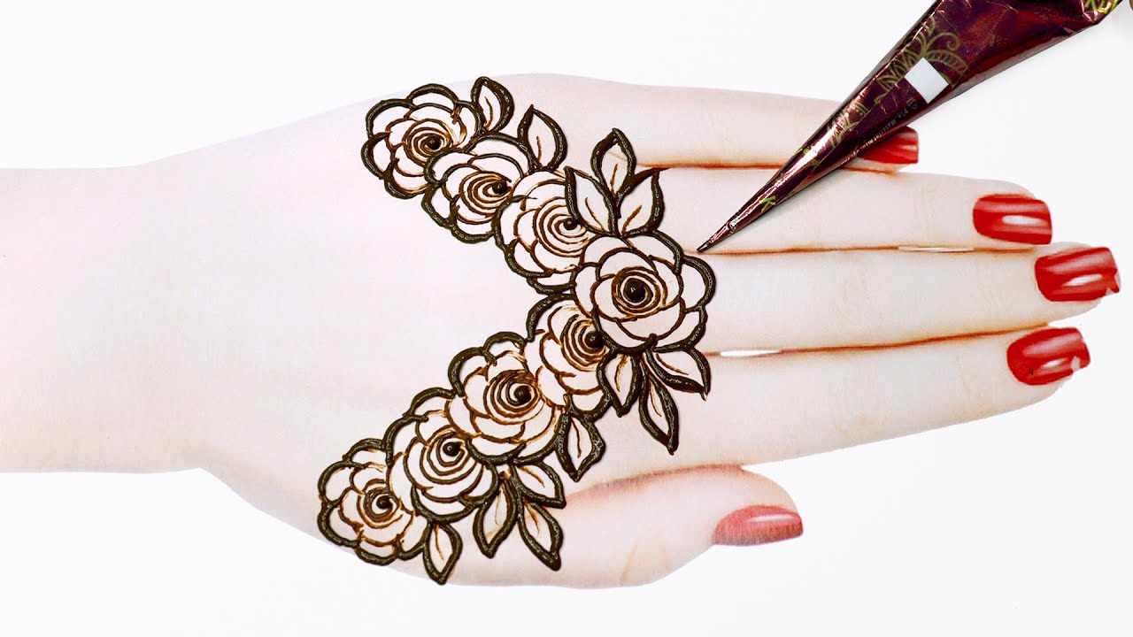 Simple Easy Beautiful back hand Rose Mehndi Design | henna design - YouTube