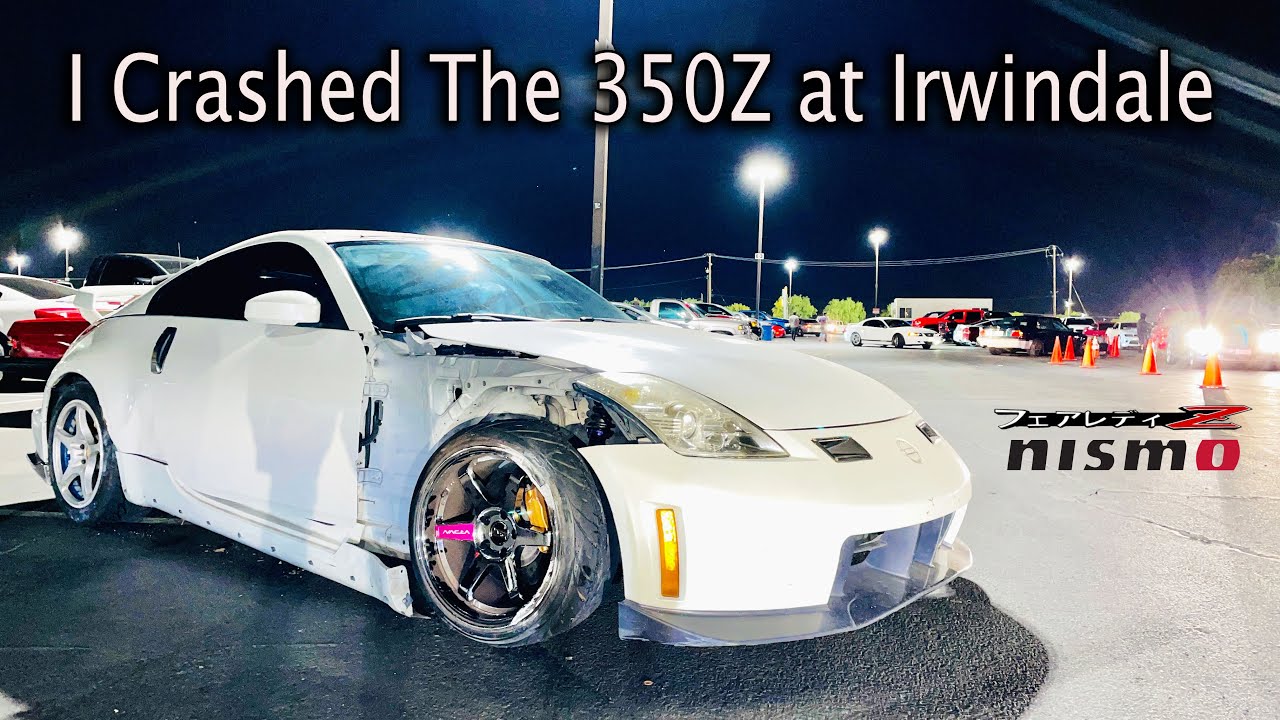 350Z Nismo TakeOver Crash | Burnout Box Irwindale Dragstrip - YouTube