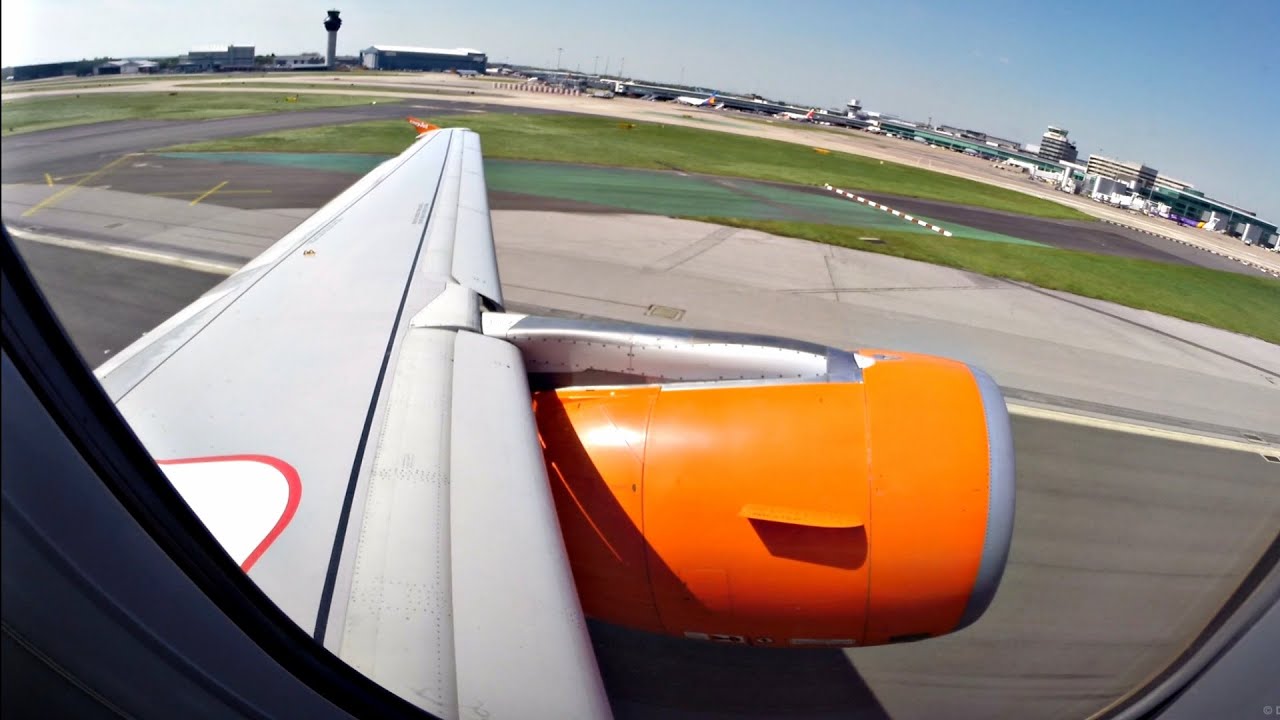 EasyJet Airbus A320 Takeoff from Manchester - ENGINE ROAR - GoPro Wing ...