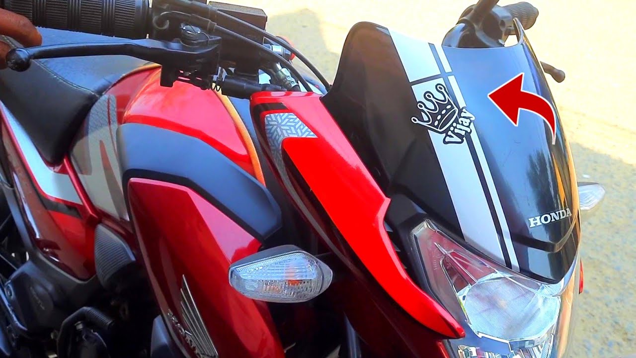 Red Honda Sp Shine Visor Modification 😱| Shine 125 Visor Vijay Name ...