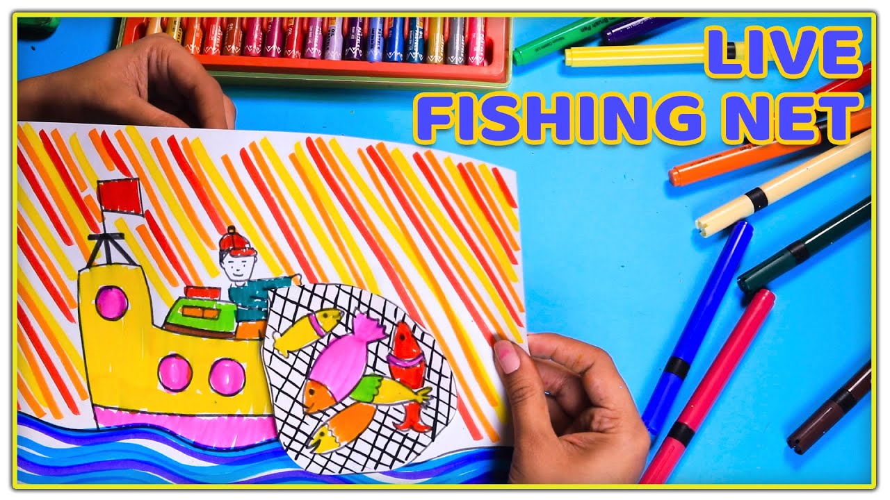 Live Fishing Net | How to draw Fish - Drawing and Colouring | How to ...