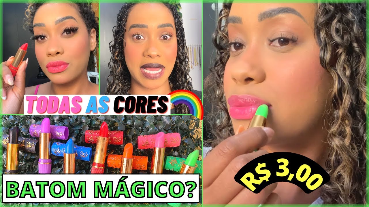 BATOM MÁGICO QUE MUDA DE COR?💄BATOM VERDINHO 24 HORAS? TESTEI TODAS AS ...