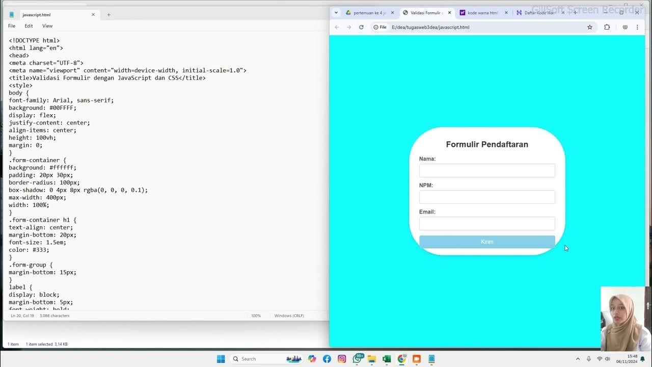 MATERI HTML VALIDASI FORMULIR MENGGUNAKAN JAVASCRIPPT DAN CSS - YouTube