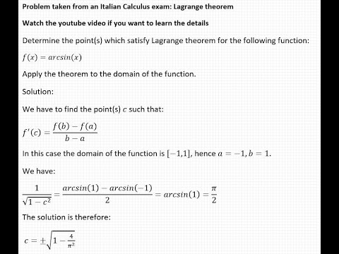 Problem taken from an Italian Calculus exam: Lagrange theorem - YouTube