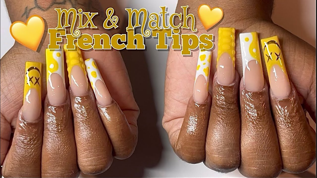Mix Match French Tips!| XL Acrylic Nails| Nail Tutorial - YouTube