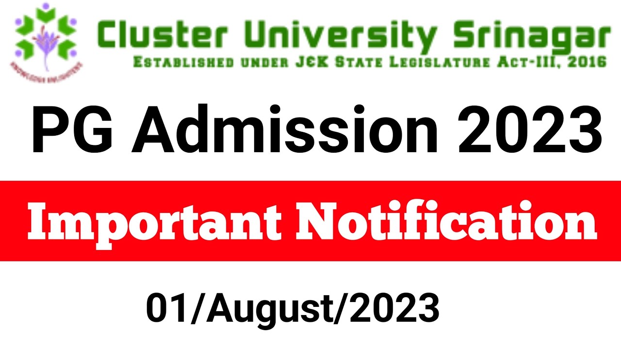 PG Admission 2023 Cluster University Srinagar Releases Important ...