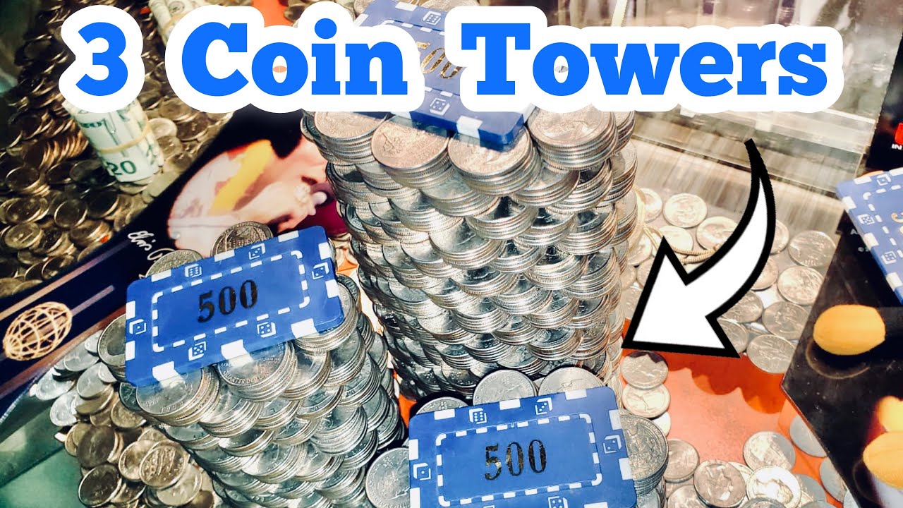 3 COIN TOWERS Inside The High Limit Coin Pusher Jackpot WON MONEY ASMR ...
