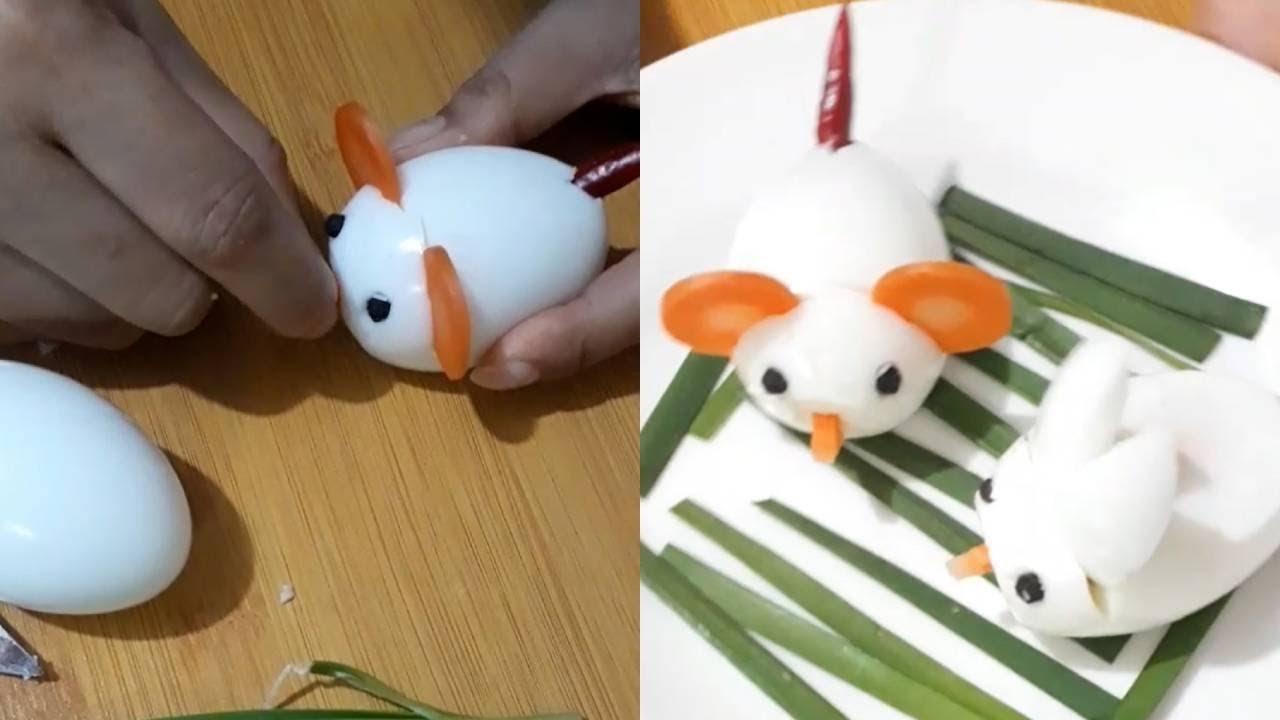 How to decor egg become to two cute mouse - YouTube