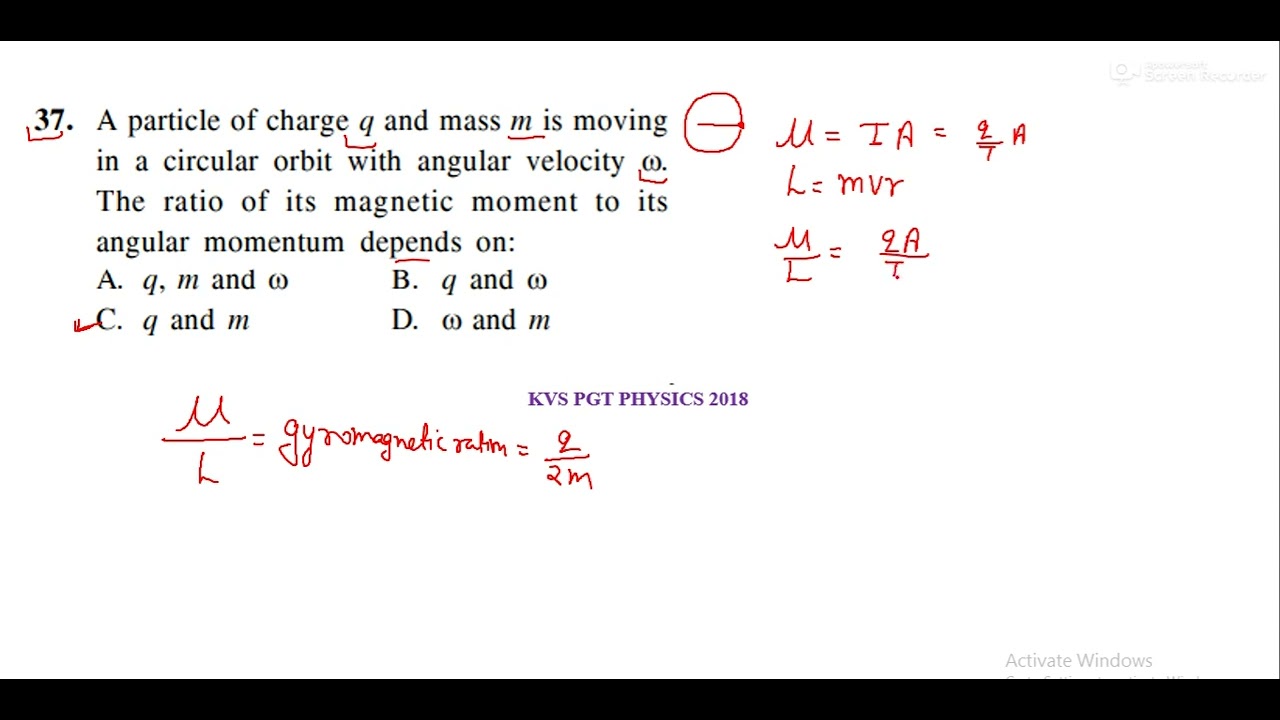 A particle of charge q and mass m is moving in a circular orbit with ...