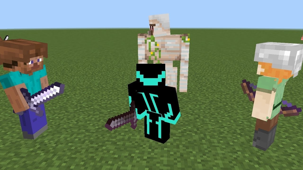 Minecraft Bedrock: LUTANDO COM ALEX E STEVE E GOLEM DE FERRO CONTRA ...