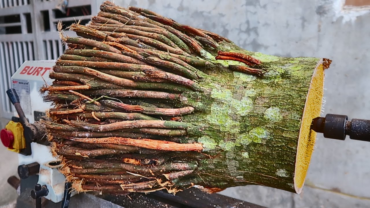 Woodworking//I made a vase from an old areca tree root,, - YouTube