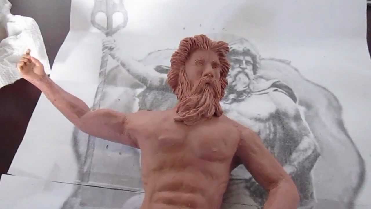 Neptune, Poseidon clay sculpture for bronze doorknocker - YouTube