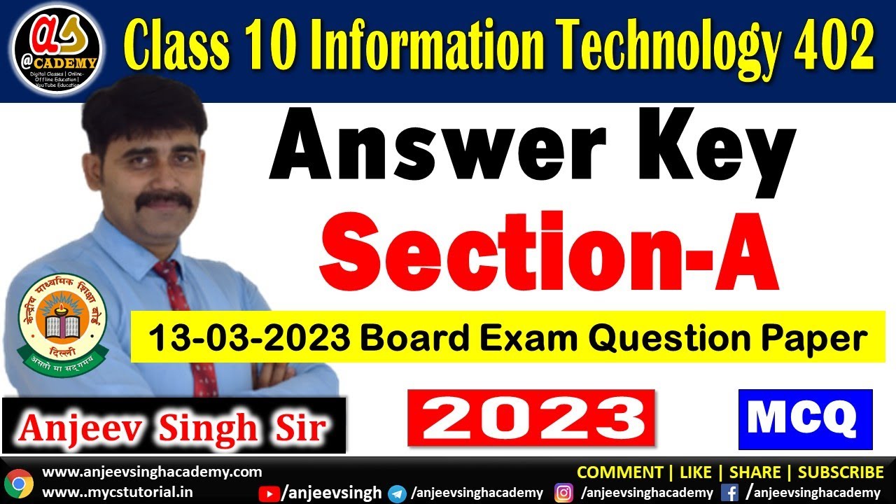 Class 10 IT 402 Answer Key Section A | CBSE Board Question Paper 2023 ...