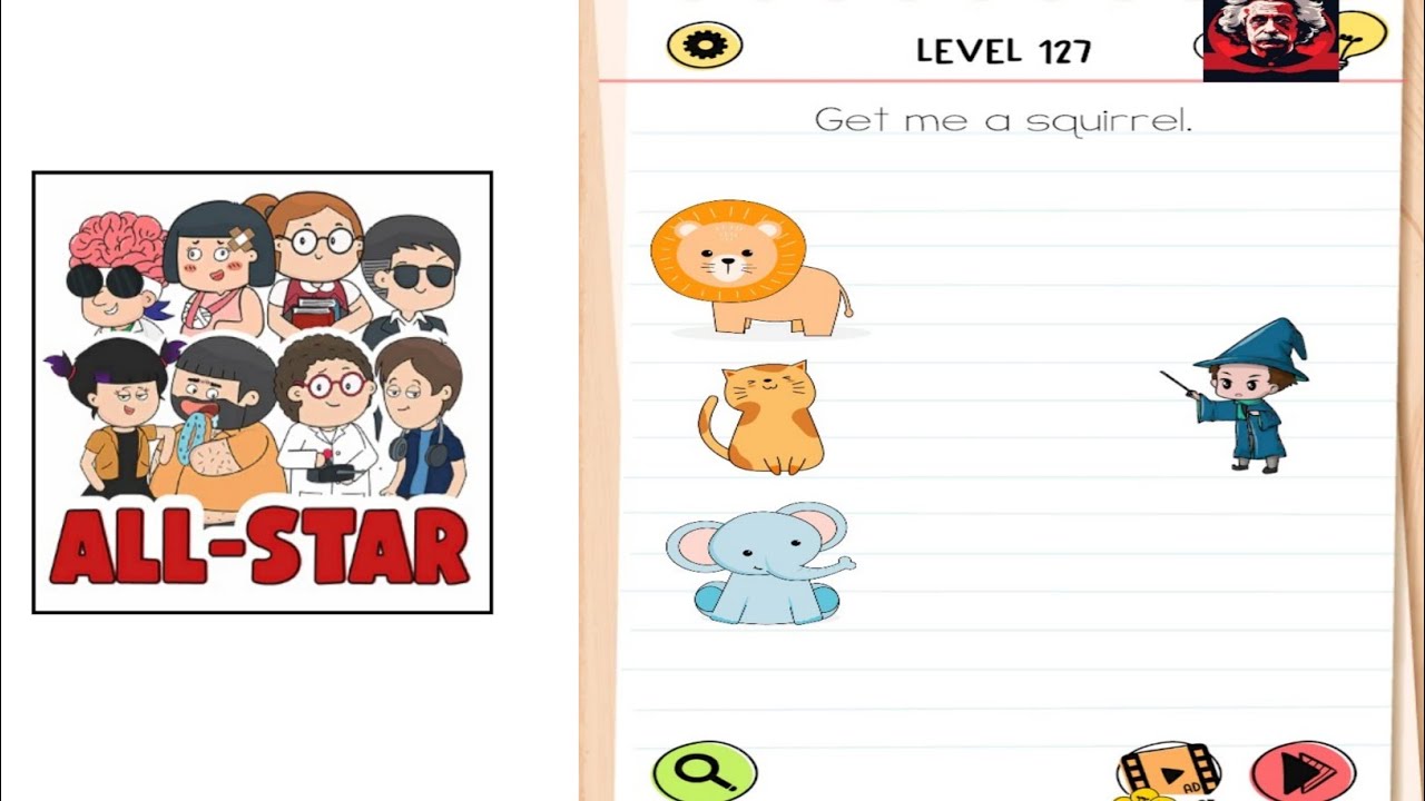 Brain test all star level 127 Walkthrough solution Get me a squirrel ...