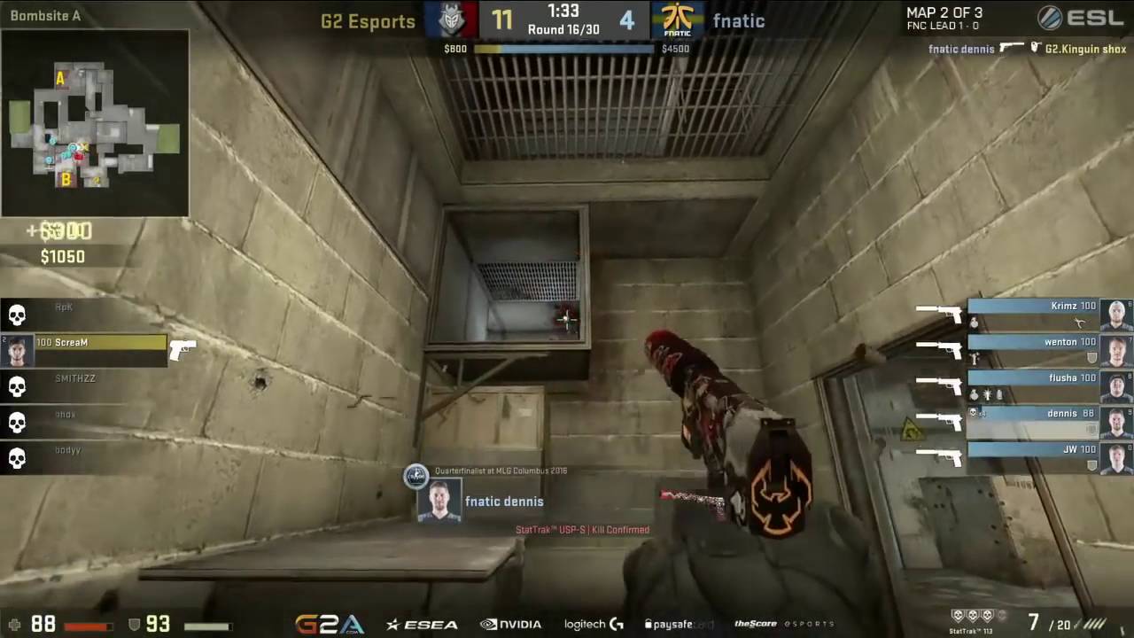 CS׃GO Dennis Insane Pistol ACE vs G2 @ ESL Pro League Semi Final - YouTube