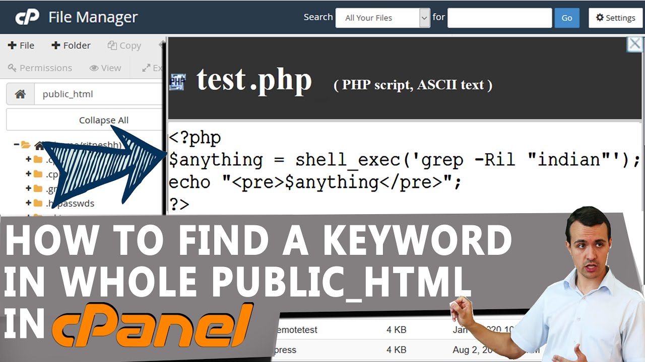 How to Find a keyword under whole public html via cPanel user level ...