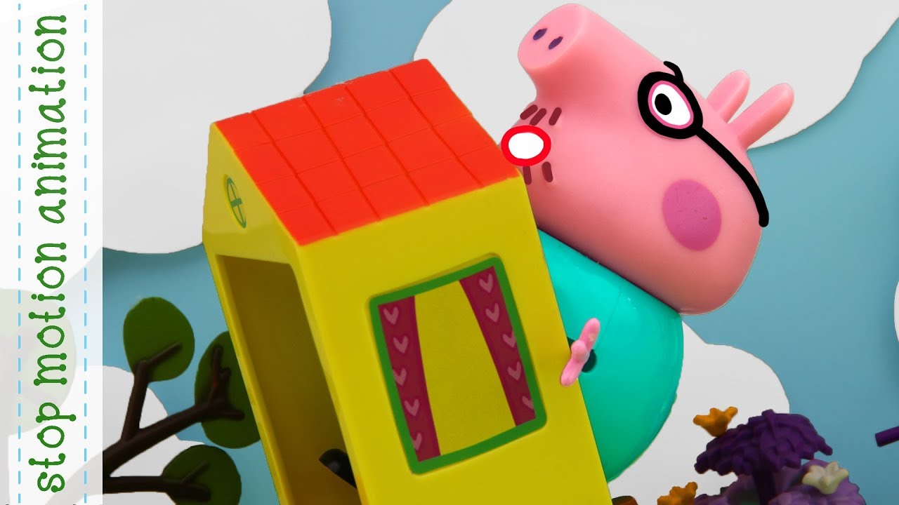 Daddy Pig stucks in the little house Peppa Pig toys stop motion ...