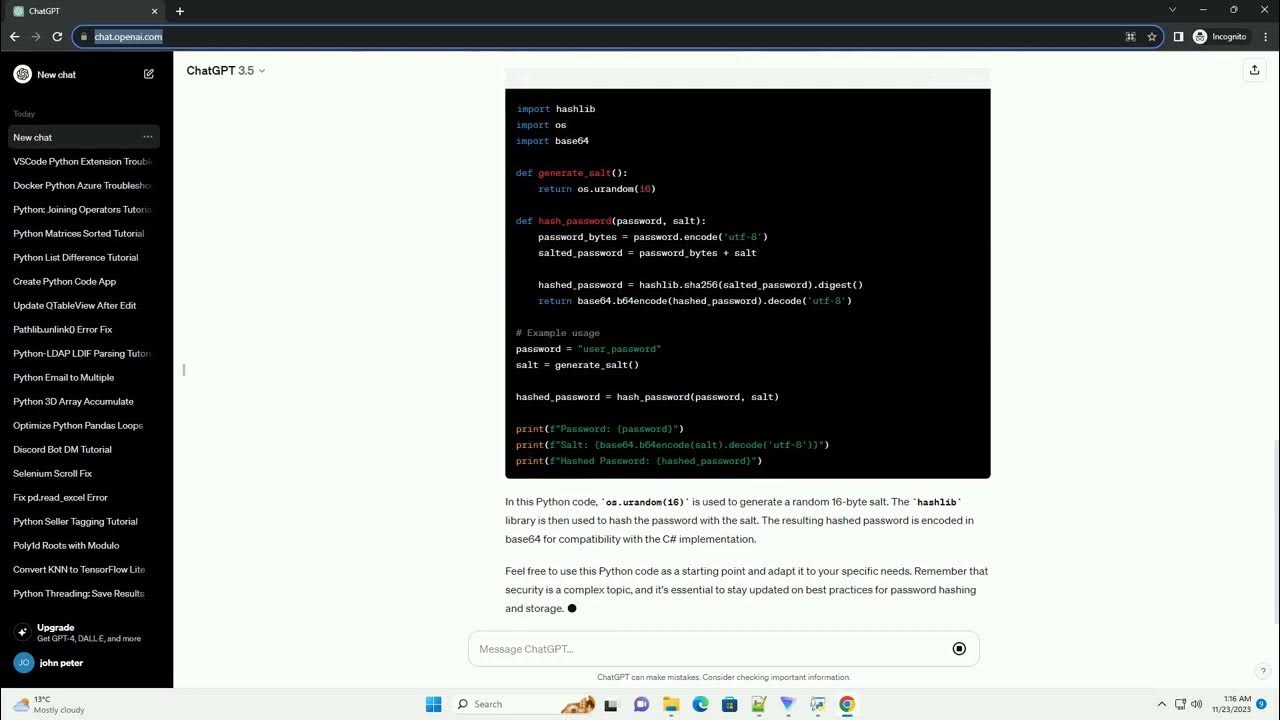 How to convert C password hashing with salt to python for windows - YouTube