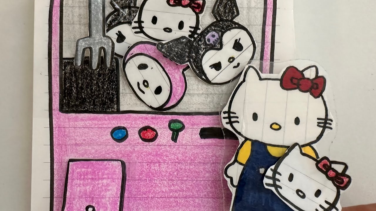 [🍎paperdiy🍎] Hello Kitty Claw Mashine paper play 헬로키티 인형뽑기 종이놀이 - YouTube
