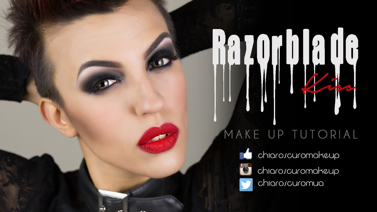 RAZORBLADE KISS Gothic Dark Black Smokey Eyes Make Up Tutorial - YouTube