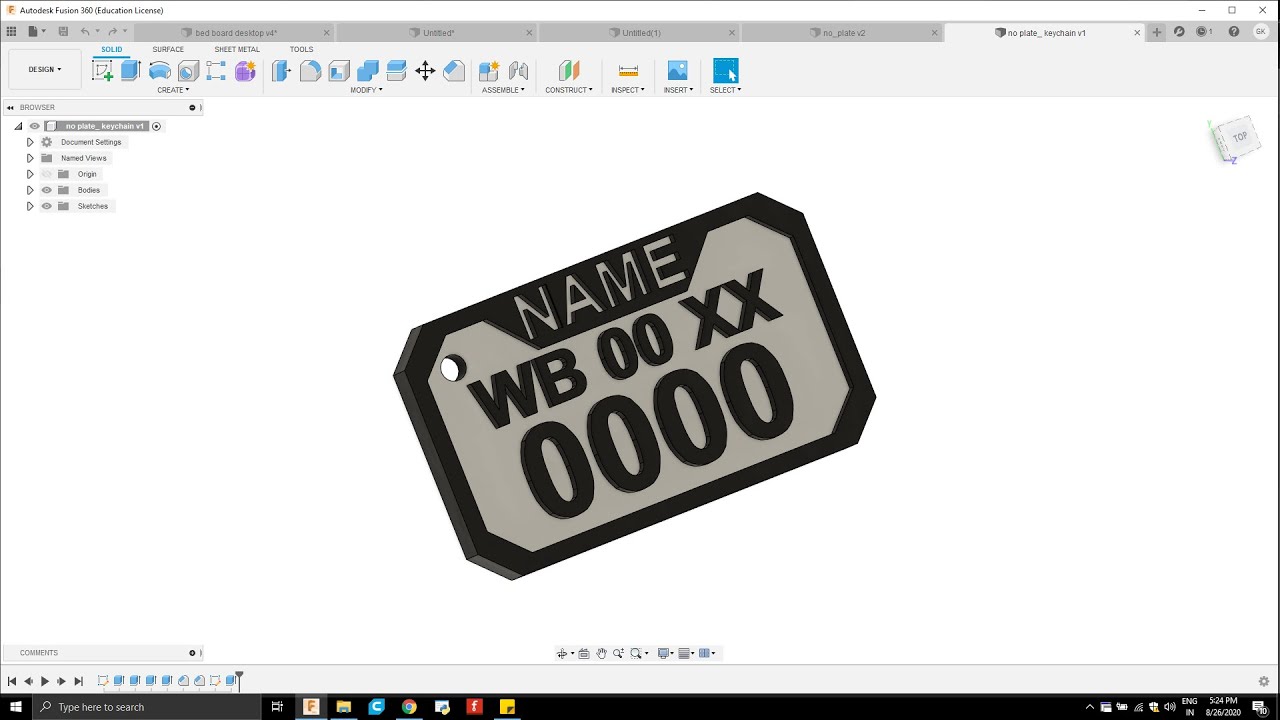 designing a number plate key chain in fusion 360! - YouTube