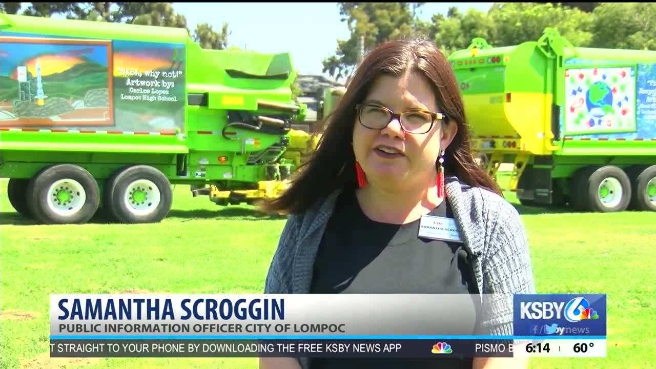 Lompoc unveils new garbage trucks decorated with murals - YouTube