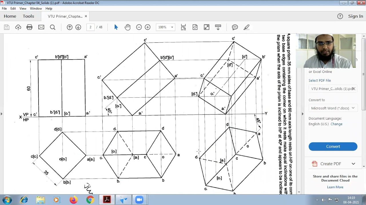 Square prism with appears in Projection of Solids to be in solid edge ...