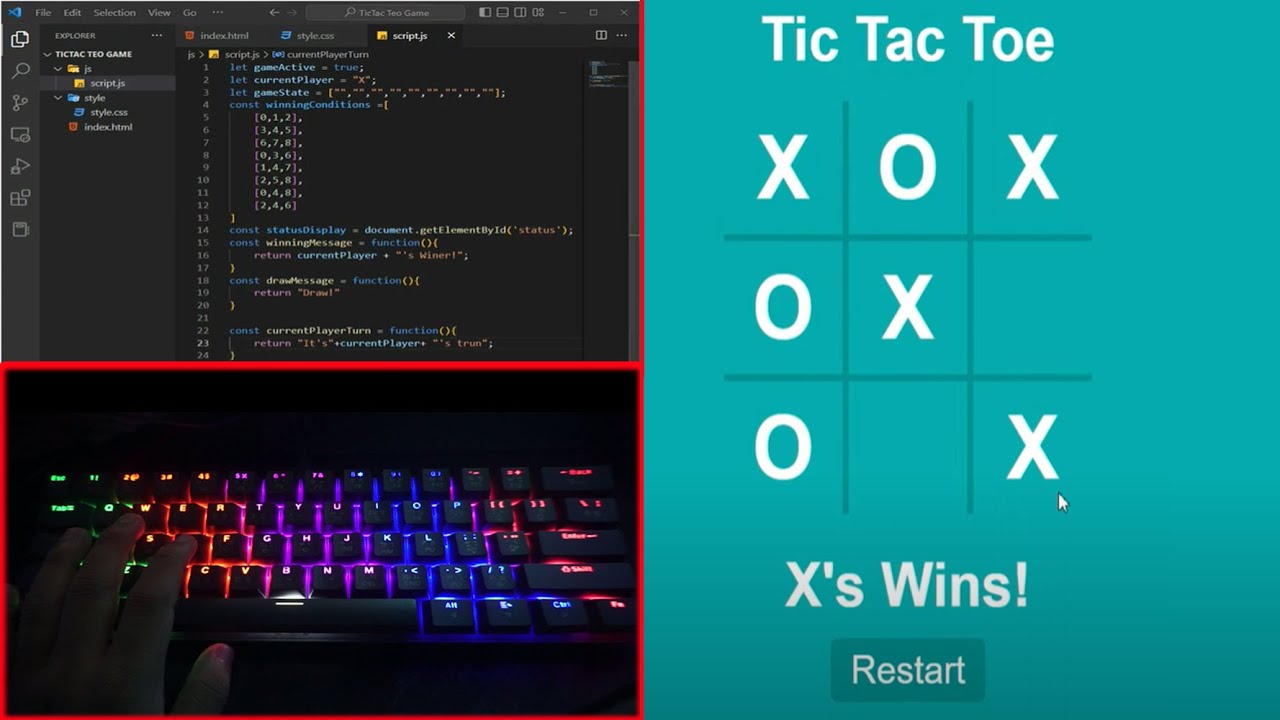 Tic Tac Toe Game Using HTML, CSS, JavaScript - No Talking - YouTube