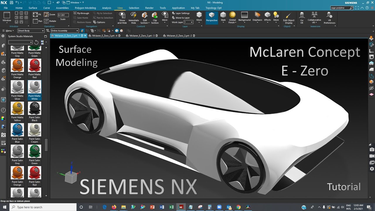 Siemens NX - McLaren Concept E Zero Car Surface Modeling - YouTube