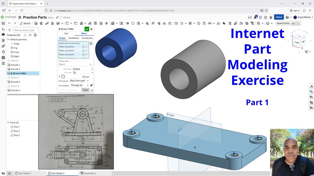 Onshape - Internet Drawing Practice Exercise 2 - Part 1 of 2 - YouTube