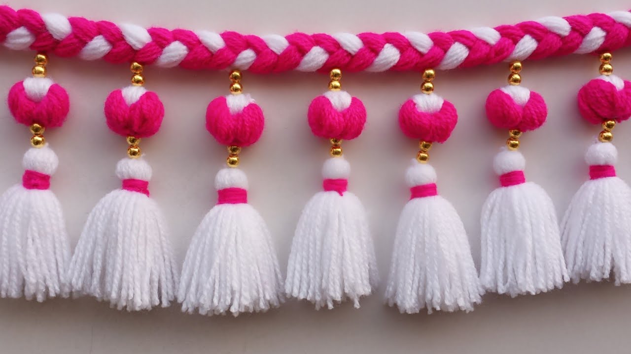 ऊन से बनाए नए डिजाइन की झालर/Woolen toran design/unn ki jhalar/Darwaje ...