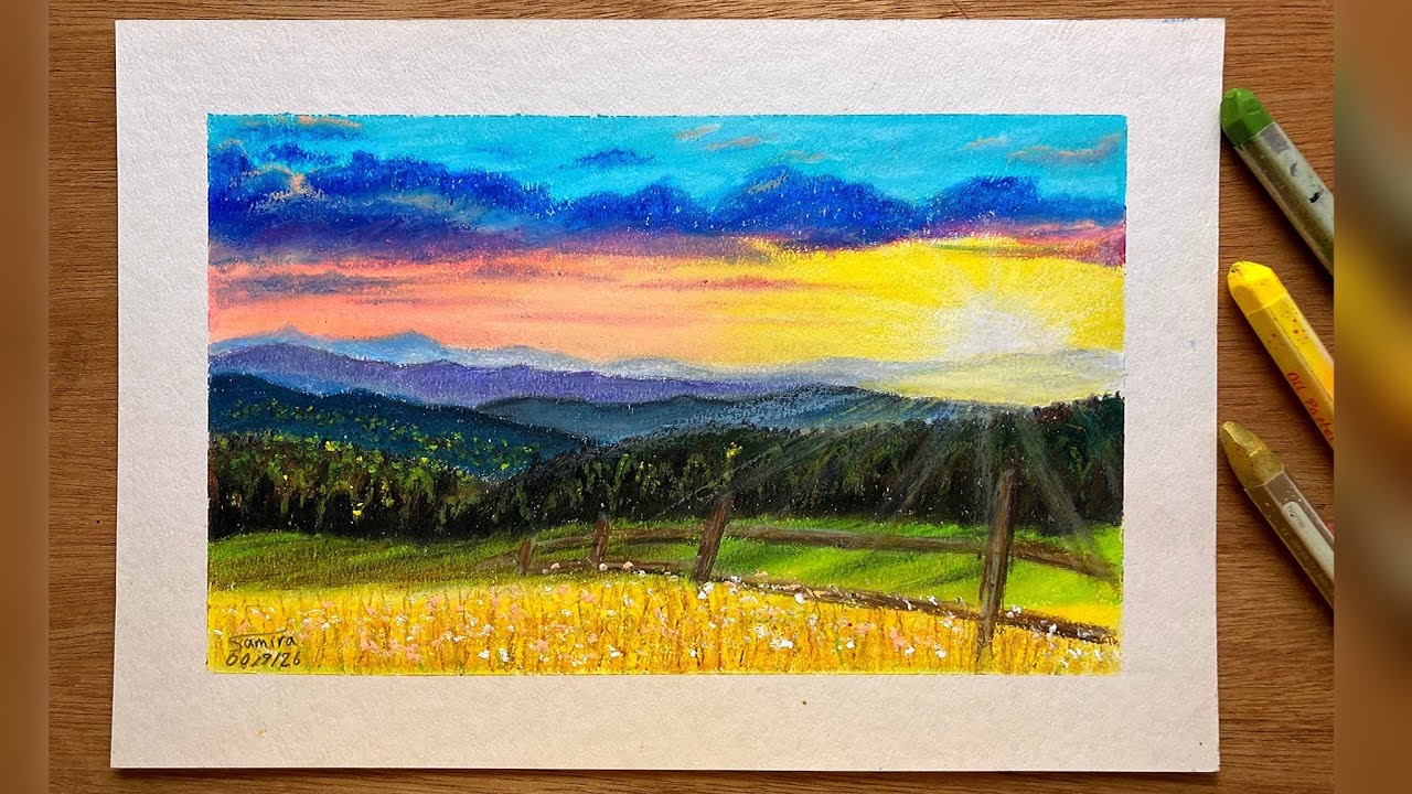 How to draw a colorful landscape-EASY - YouTube