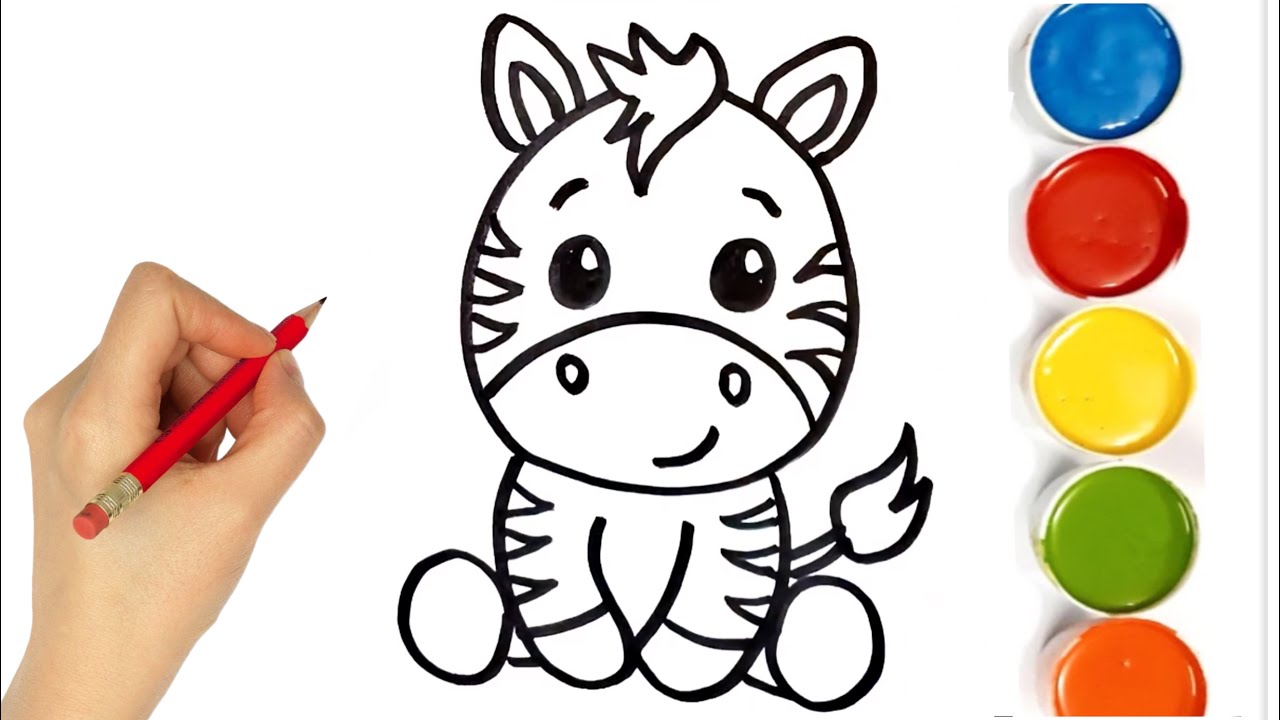 How to draw Cute Zebra Baby -Colouring for Kids & Toddlers |Draw, Paint ...