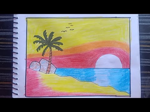How To Draw A Sea Scenery Easy Step By Step ll Drawing Sea Scenery Very ...
