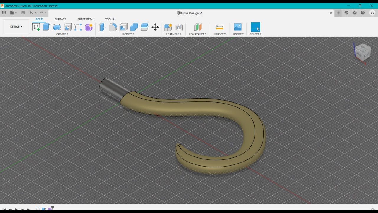How to design a Hook|3D Model of Hook design using Autodesk Fusion 360 ...