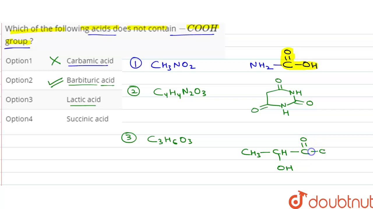 Which of the following acids does not contain ` - COOH ` group ? - YouTube