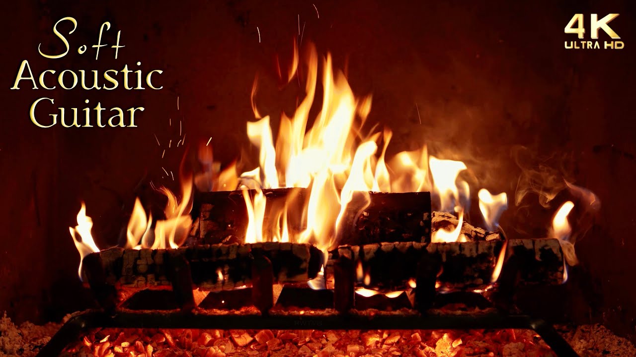 🔥 Soft Acoustic Guitar Music Fireplace 🔥 Cozy Instrumental Fireplace ...